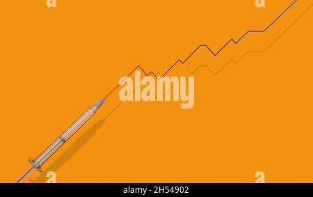 Injection needle forming line graph, illustration Stock Photo - Alamy