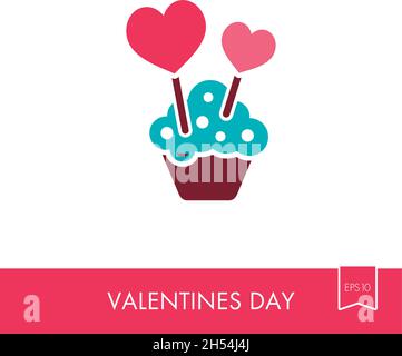 Cupcake with two hearts icon. Valentines day symbol. Vector ...