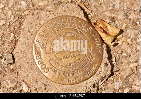 Brass metal disc US Army Corps of Engineers survey marker, Wildcat ...