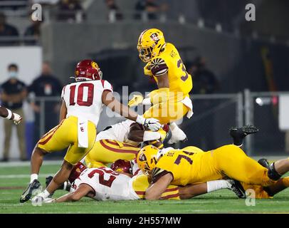 Arizona State running back Rachaad White (3) is stopped at the goal ...