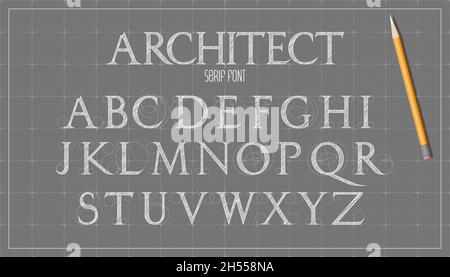 Technical font, architect type or construction typeface English ...