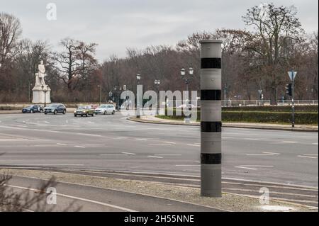 Speed camera column in the roundabout in Berlin Stock Photo - Alamy