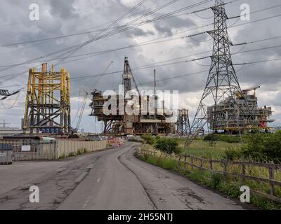 The Brent Alpha oil rig at Able Seaton Port premises,Hartlepool,England ...
