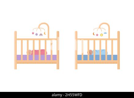 Baby crib with pink carousel for nursery. Isolated on white background ...