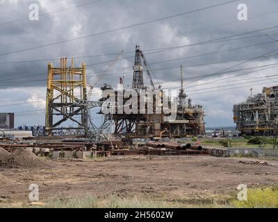 The Brent Alpha oil rig at Able Seaton Port premises,Hartlepool,England ...