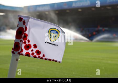 The Leeds United Remembrance corner flag during the Premier League ...