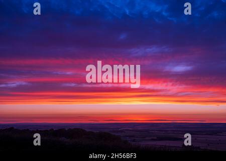 Dramatic Sunset at Staxton Hill, North Yorkshire, looking across the ...