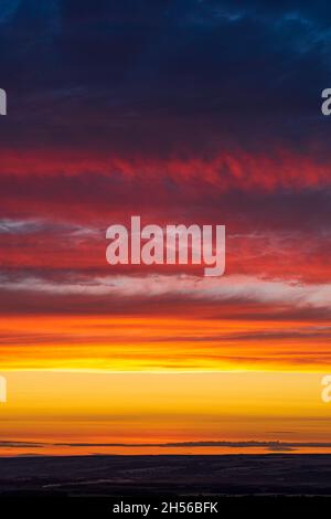 Dramatic Sunset at Staxton Hill, North Yorkshire, looking across the ...