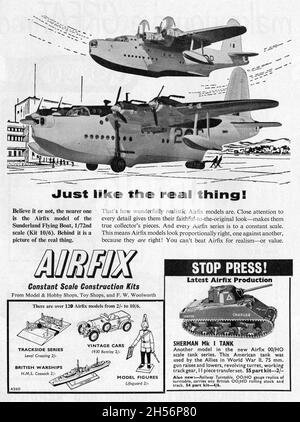 Airfix plastic model kits, full page advert. Halifax Bomber model shown ...