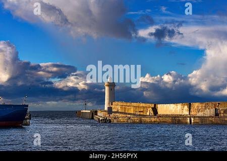 BUCKIE HARBOUR MORAY FIRTH SCOTLAND BLUE AND RED VESSEL THE OUTER ...