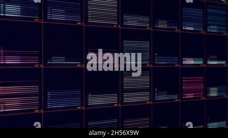 Digital cells with lines. Animation. Changing numeric columns of lines in cells. Background with ...