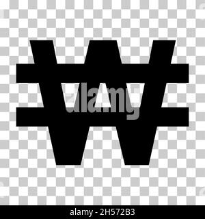 South Korean won KRW currency sign black silhouette front view isolated ...