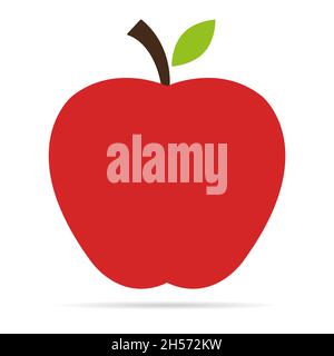 Apple icon with shadow, healthy raw symbol, foot sweet fruit, vector ...
