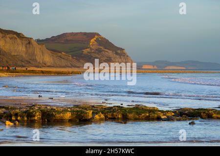 Late afternoon sunshine at Charmouth Dorset Stock Photo - Alamy