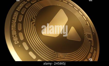Avalanche AVAX cryptocurrency symbol isolated gold coin on green screen ...