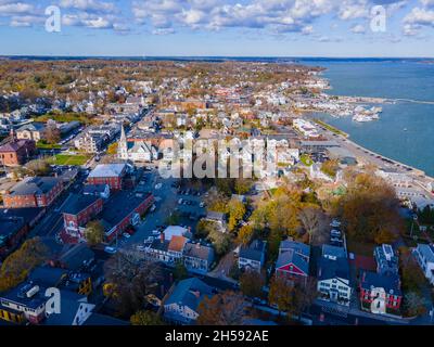 Plymouth historic town center aerial view including Plymouth Rock ...