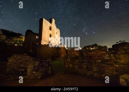 Norham Castle under the night sky with the Orion constellation Stock ...
