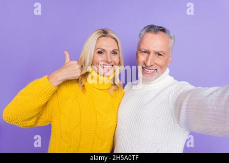 Photo of shiny cute girl dressed blue sweatshirt arms folded empty ...