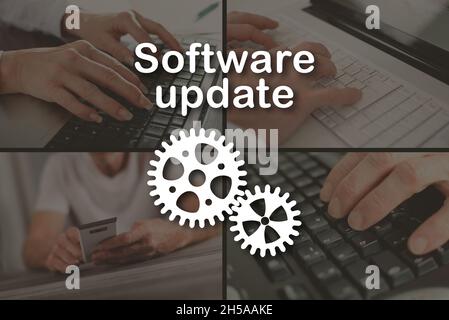 Software update concept illustrated by a picture on background Stock ...