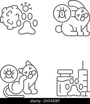 Parasites flat line icons set. Intestinal worm, helminth, sandfly, tick ...