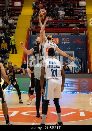 # 0 Andrea Zerini (Bertram Derthona Basket Tortona) and #21 Tim Abromaitis (La Laguna Tenerife ...