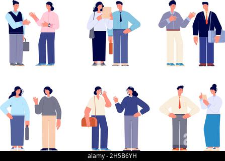 Office workers team. Man talk phone, enjoy company employee. Cartoon ...