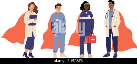 Medical heroes team. Superhero doctors, emergency worker and nurse ...