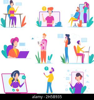 Call center concept. Clients assistance, hotline operator. Vector ...