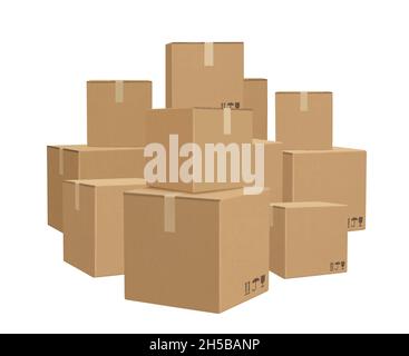 Carton box stack. Big pile of delivery brown cardboard boxes. Cartoon ...