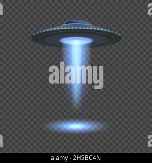UFO - alien spaceship with blue lights. isolated on background. Vector ...