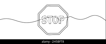 Stop text in one line drawing. One line drawing background. Continuous ...