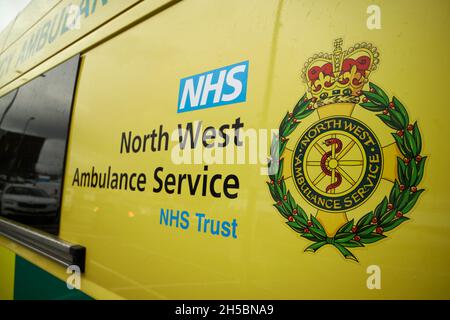north west ambulance service emergency ambulance outside a supermarket ...