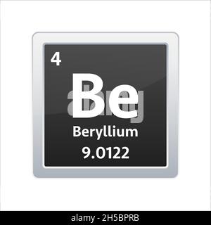 Beryllium, Be, periodic table element with name, symbol, atomic number ...