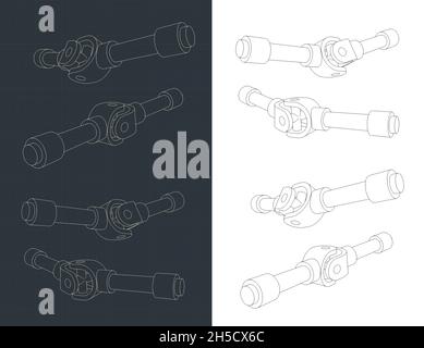 Stylized vector illustration of drawings of universal joint mechanism ...