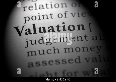 Fake Dictionary word, Dictionary definition of valuation Stock Photo ...