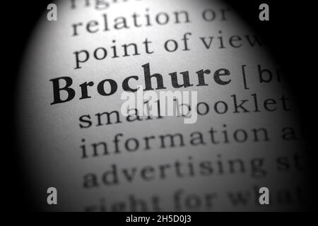 Fake Dictionary word, Dictionary definition of brochure Stock Photo - Alamy