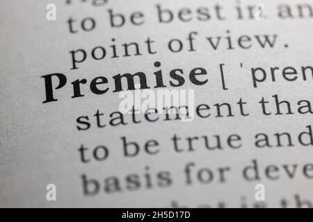 Fake Dictionary word, Dictionary definition of premise Stock Photo - Alamy