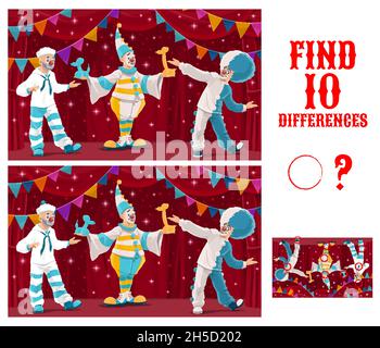 Circus find differences game for children. Educational activity with ...