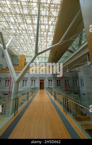 Padang Atrium of National Gallery Singapore, with linear draped canopy ...