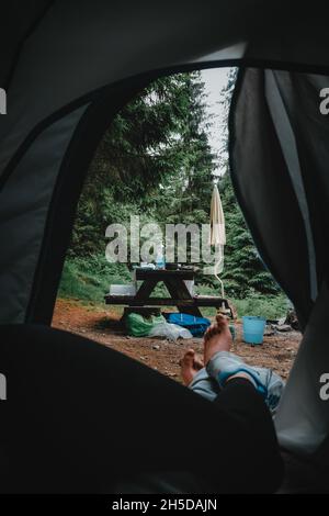 a fantastic camping day in a tent Stock Photo - Alamy