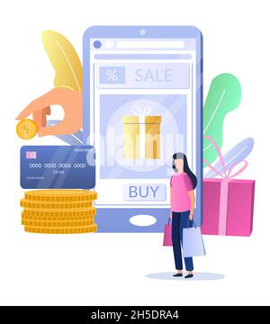 cellphone gift box online shopping market vector illustration Stock ...