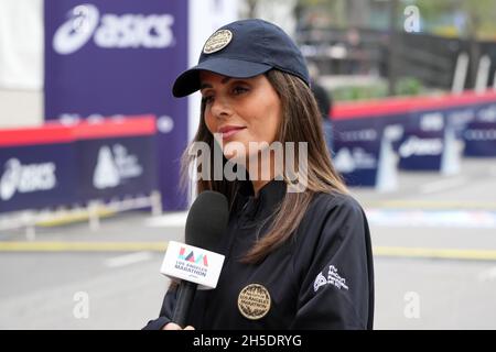 KTLA 5 television news reporter Megan Henderson at the finish line of ...