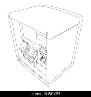 Outline of an ATM machine for dispensing cash from black lines isolated ...
