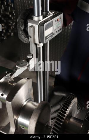 Precise measurement on the crankshaft Stock Photo - Alamy
