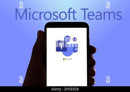 In this photo illustration a Microsoft Teams logo seen displayed on a ...