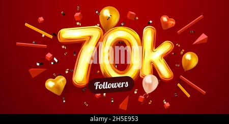 Thank you 70 thousand followers happy celebration banner 3d style red ...