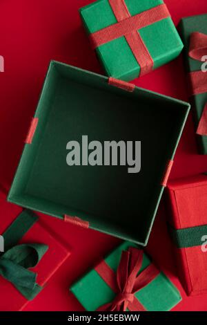 Opened empty red present box isolated on white Stock Photo - Alamy