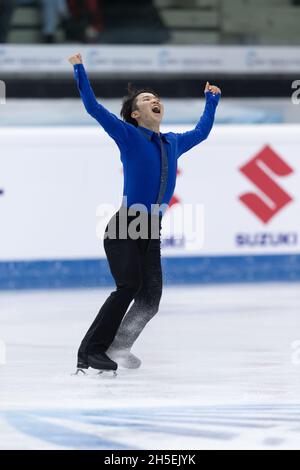 Kazuki Tomono of Japan competes in the men's short program at the Skate ...