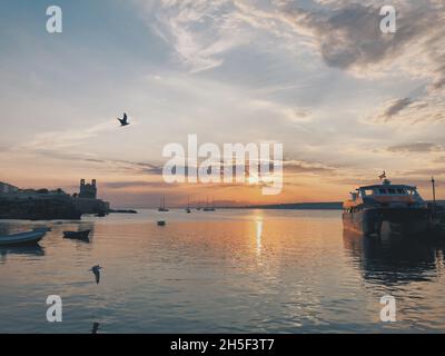 A mesmerizing view of a beautiful seascape and ships on water at scenic ...