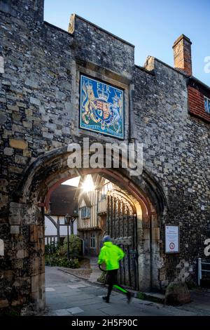 Priory Gate entrance to Winchester Cathedral Stock Photo - Alamy
